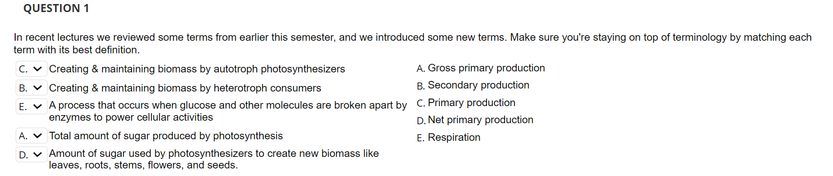 Solved QUESTION 1In recent lectures we reviewed some terms | Chegg.com
