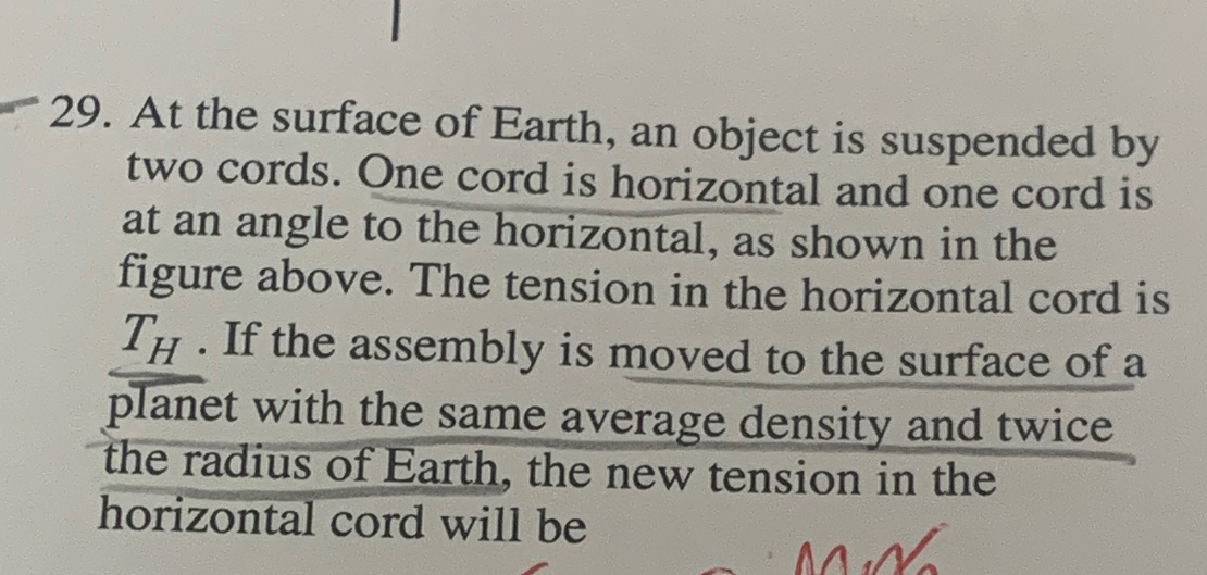 Solved At the surface of Earth, an object is suspended by | Chegg.com
