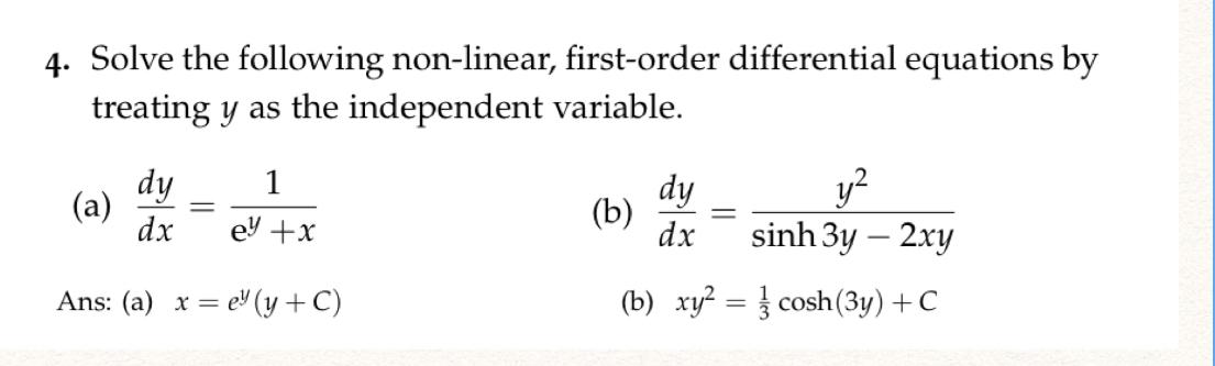 Solved Solve the following non-linear, first-order | Chegg.com