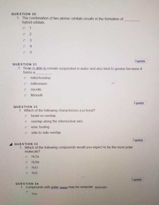 Solved QUESTION 30 1. The combination of two atomic orbitals | Chegg.com