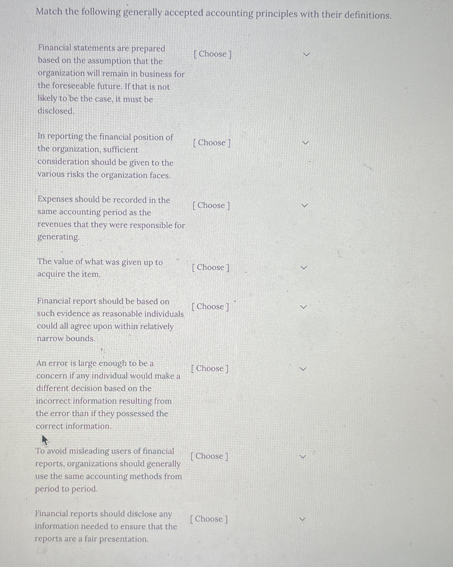 Solved Match the following generally accepted accounting | Chegg.com