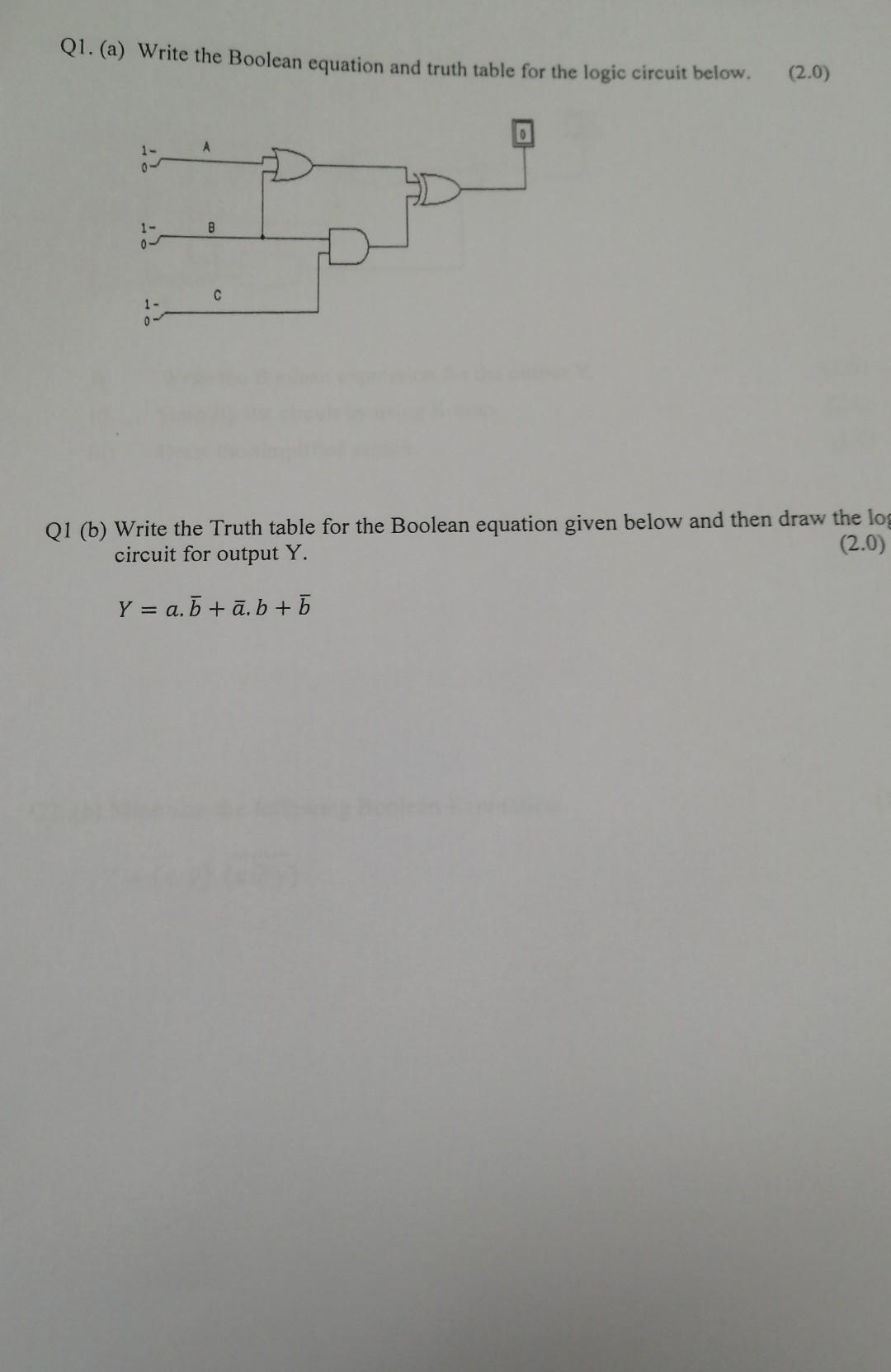 Solved Q1. (a) Write the Boolean equation and truth table | Chegg.com