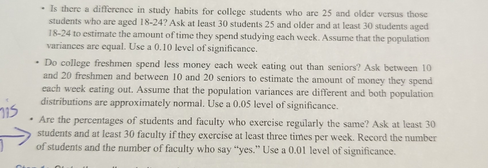 Solved Is there a difference in study habits for college | Chegg.com