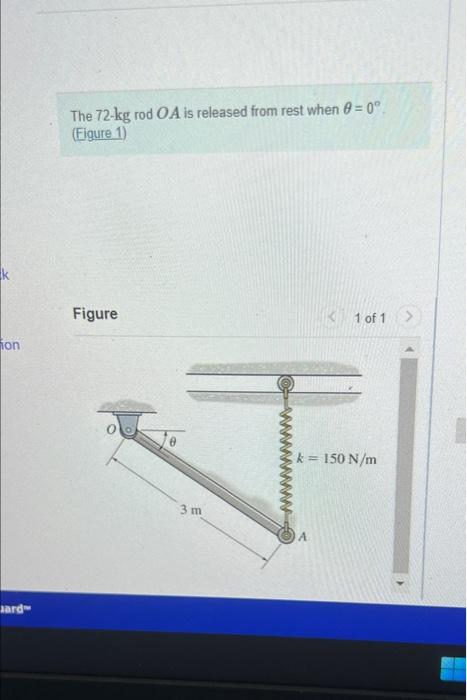 Solved k ion Jard™ The 72-kg rod OA is released from rest | Chegg.com
