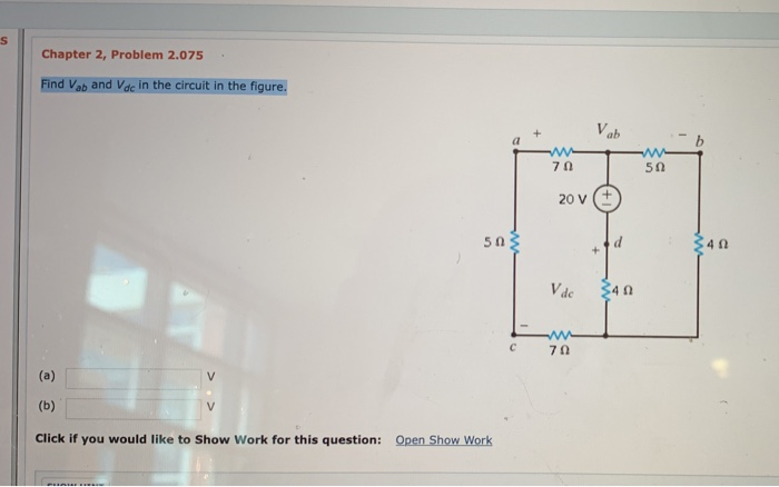 Solved Chapter 2, Problem 2.075 . Find Vab and Vdc in the | Chegg.com