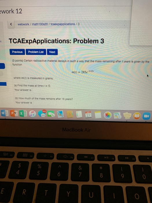 Solved ework 12 webwork / math 100s20 /tcaexpapplications | Chegg.com