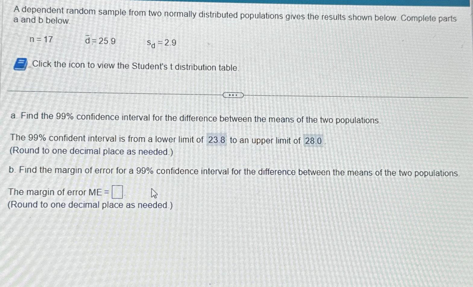 Solved A dependent random sample from two normally | Chegg.com