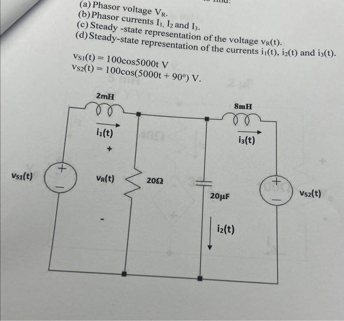 Solved (a) Phasor voltage VR. (b) Phasor currents I1,I2 and | Chegg.com