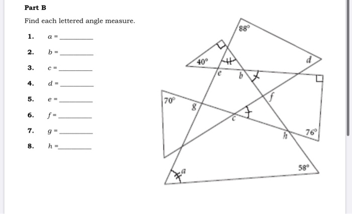 Solved Part B Find each lettered angle measure. | Chegg.com