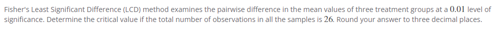 Solved Fisher's Least Significant Difference (LCD) ﻿method | Chegg.com