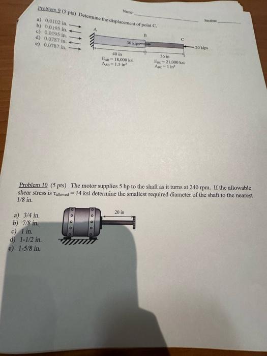 Solved Problem 10 (5 pts) The motor supplies 5 hp to the | Chegg.com
