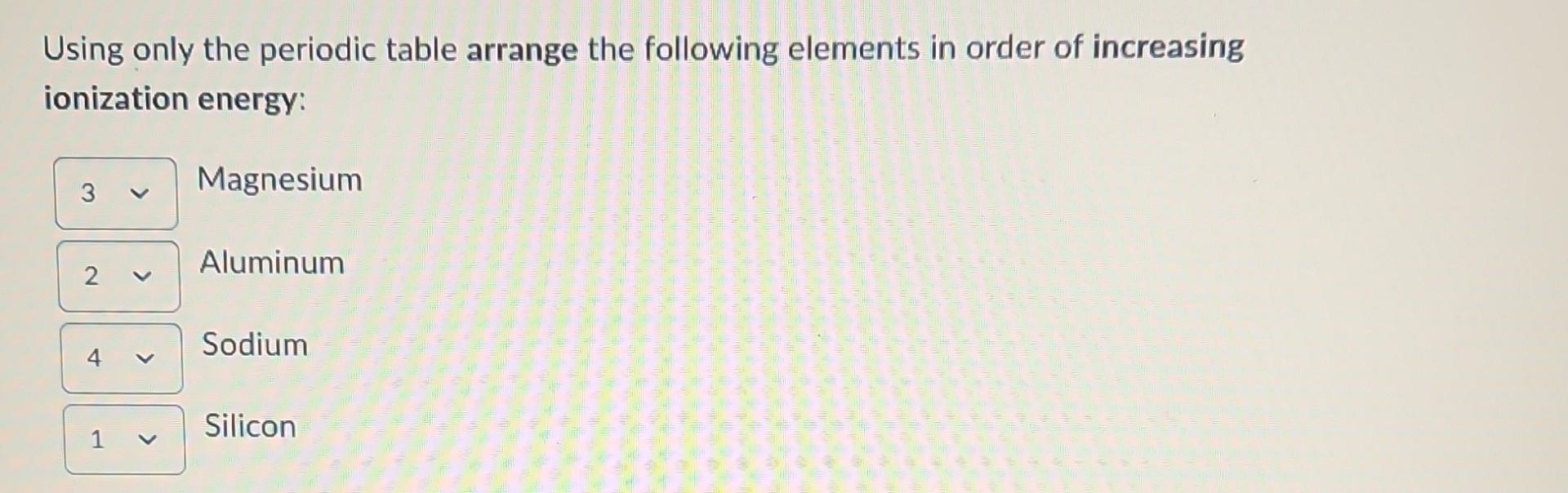 Solved Using only the periodic table arrange the following | Chegg.com