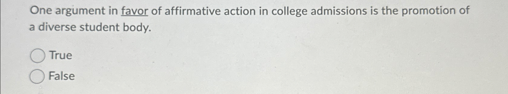 Solved One argument in favor of affirmative action in | Chegg.com