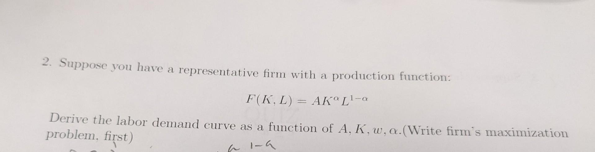 Solved 2. Suppose you have a representative firm with a | Chegg.com