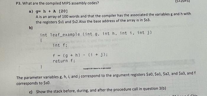 Solved P3. What are the compiled MIPS assembly codes? a) | Chegg.com
