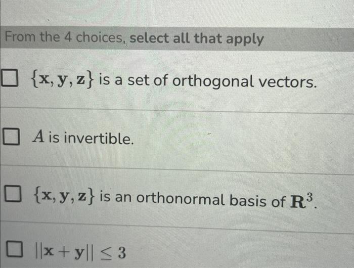 Solved Consider the following vectors in R3 : x=(x1,x2,x3) | Chegg.com