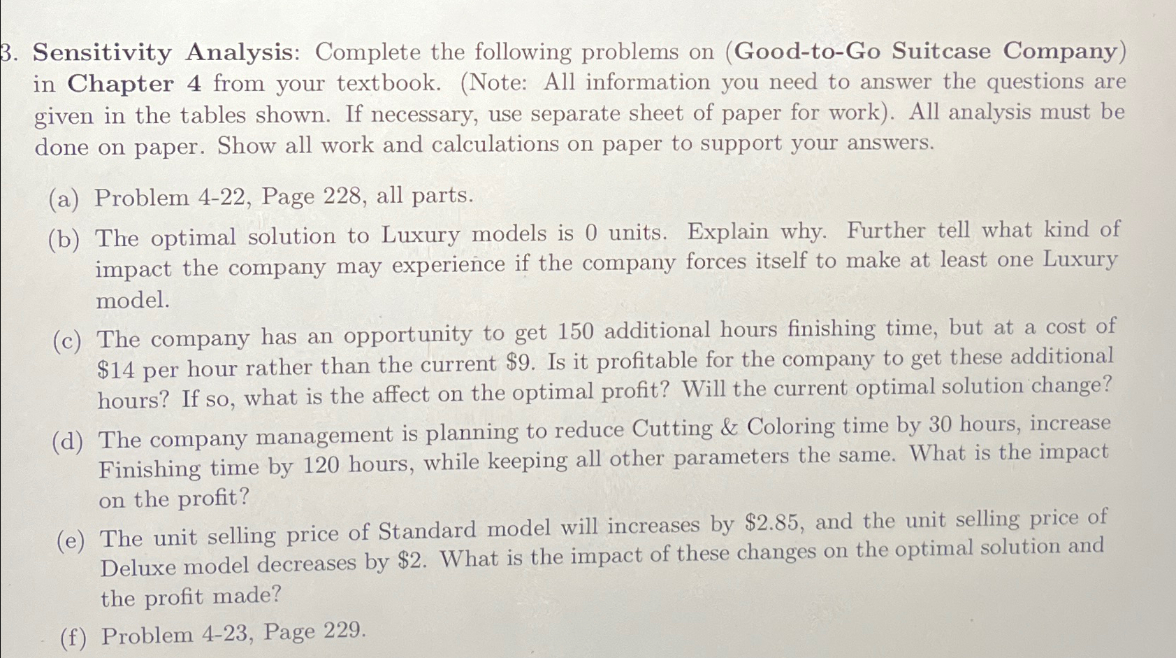 Solved Sensitivity Analysis: Complete the following problems | Chegg.com
