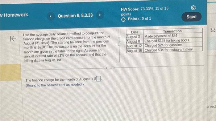 Solved Use the average daily balance method to compute the | Chegg.com