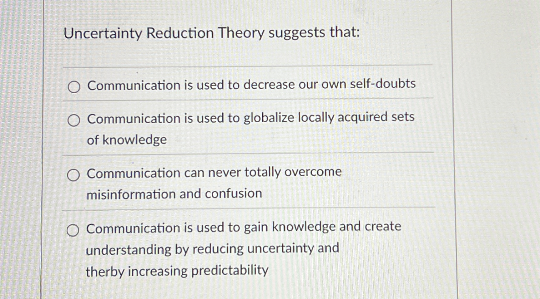 Solved Uncertainty Reduction Theory suggests | Chegg.com
