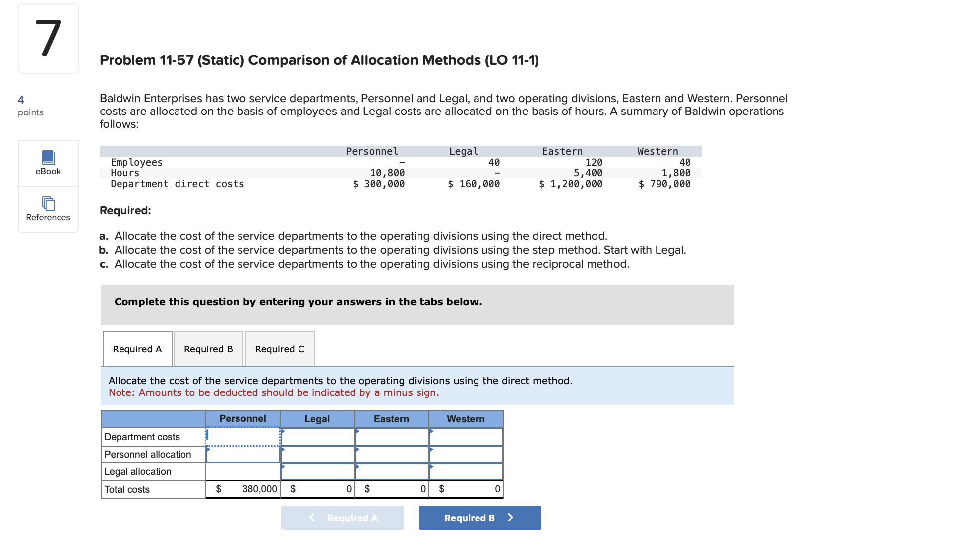 Solved Problem 11-57 (Static) ﻿Comparison of Allocation | Chegg.com
