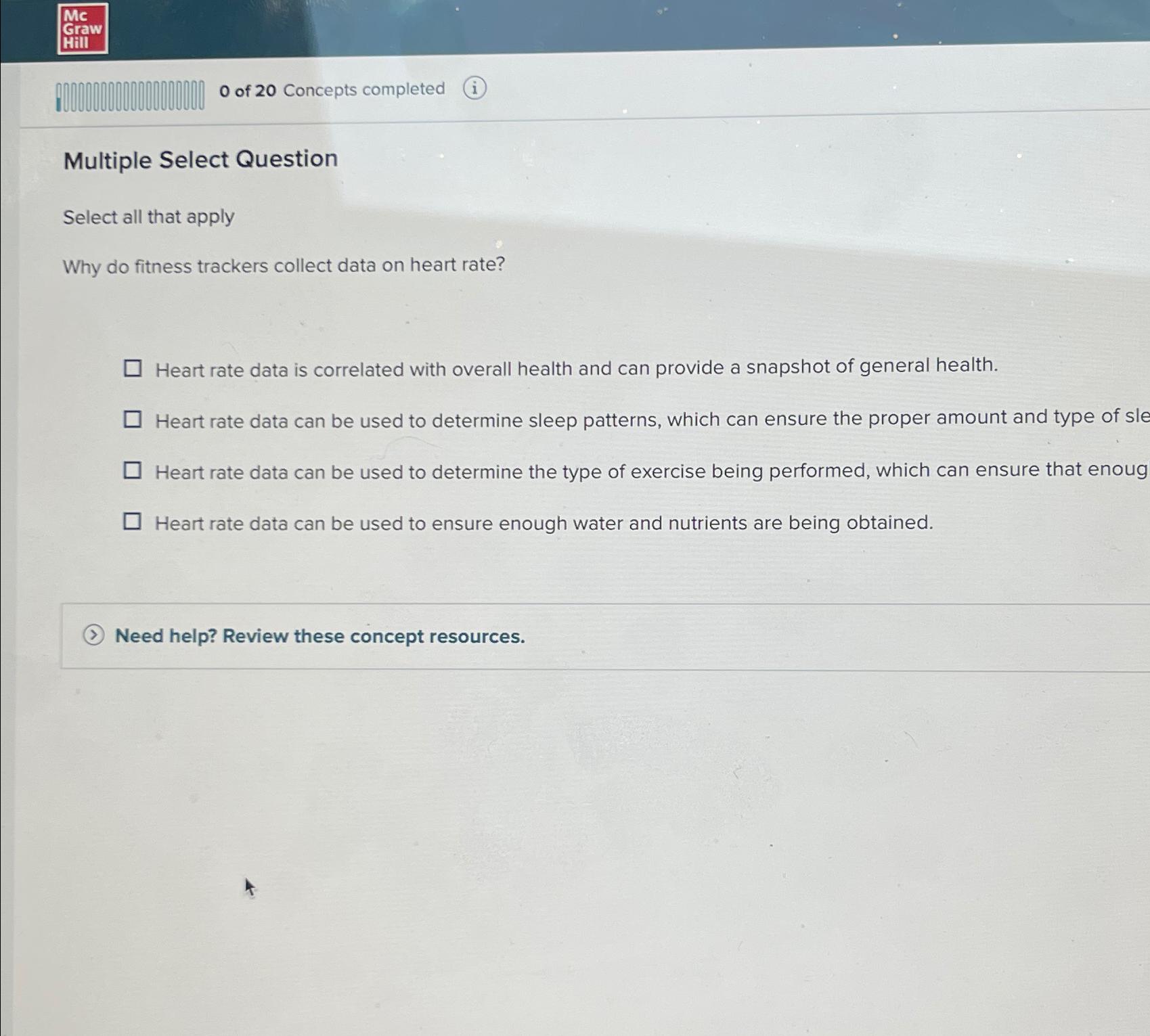 Solved 0 ﻿of 20 ﻿Concepts completed (i)Multiple Select | Chegg.com