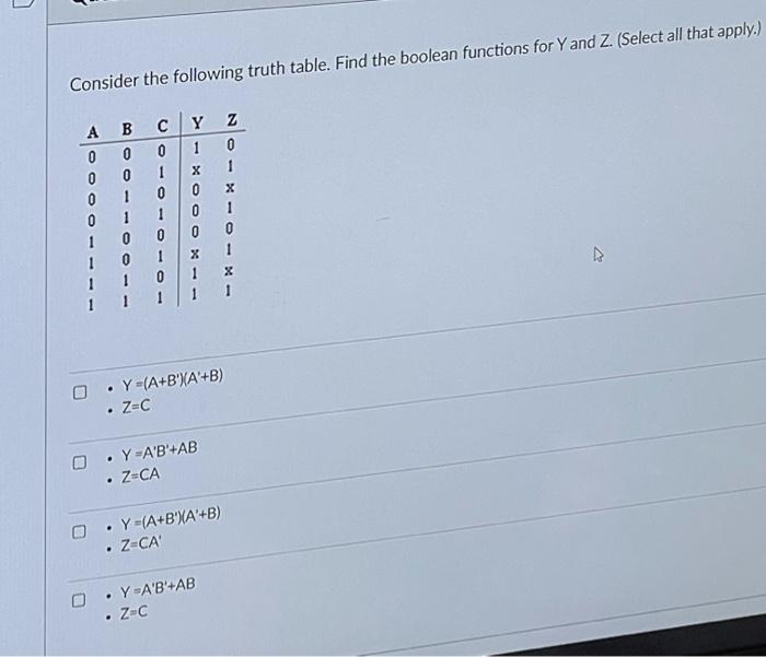 Solved U Consider the following truth table. Find the | Chegg.com