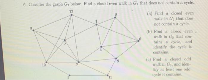 Solved 6. Consider the graph G2 below. Find a closed even | Chegg.com