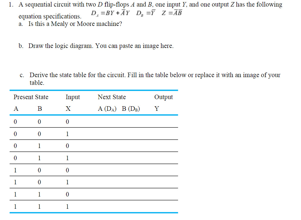 Solved A sequential circuit with two D ﻿flip-flops A and B, | Chegg.com