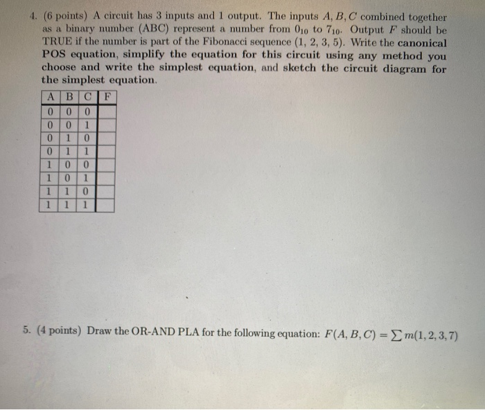 Solved 4. (6 points) A circuit has 3 inputs and 1 output. | Chegg.com