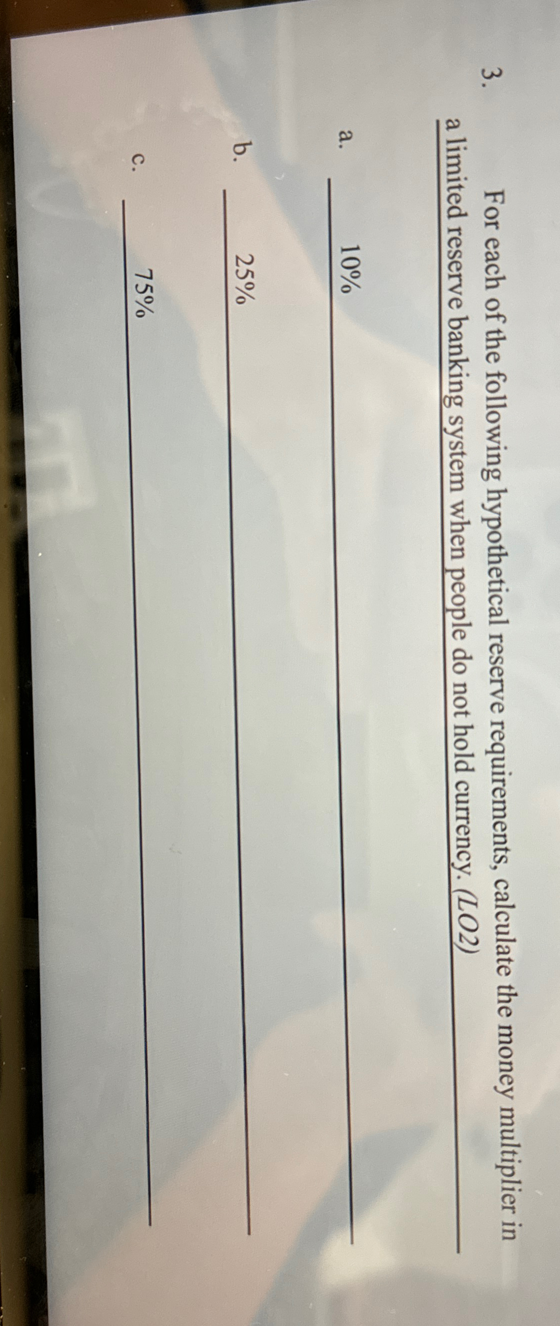Solved For each of the following hypothetical reserve | Chegg.com