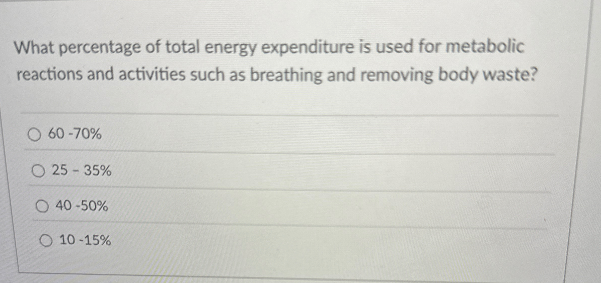 Solved What percentage of total energy expenditure is used | Chegg.com