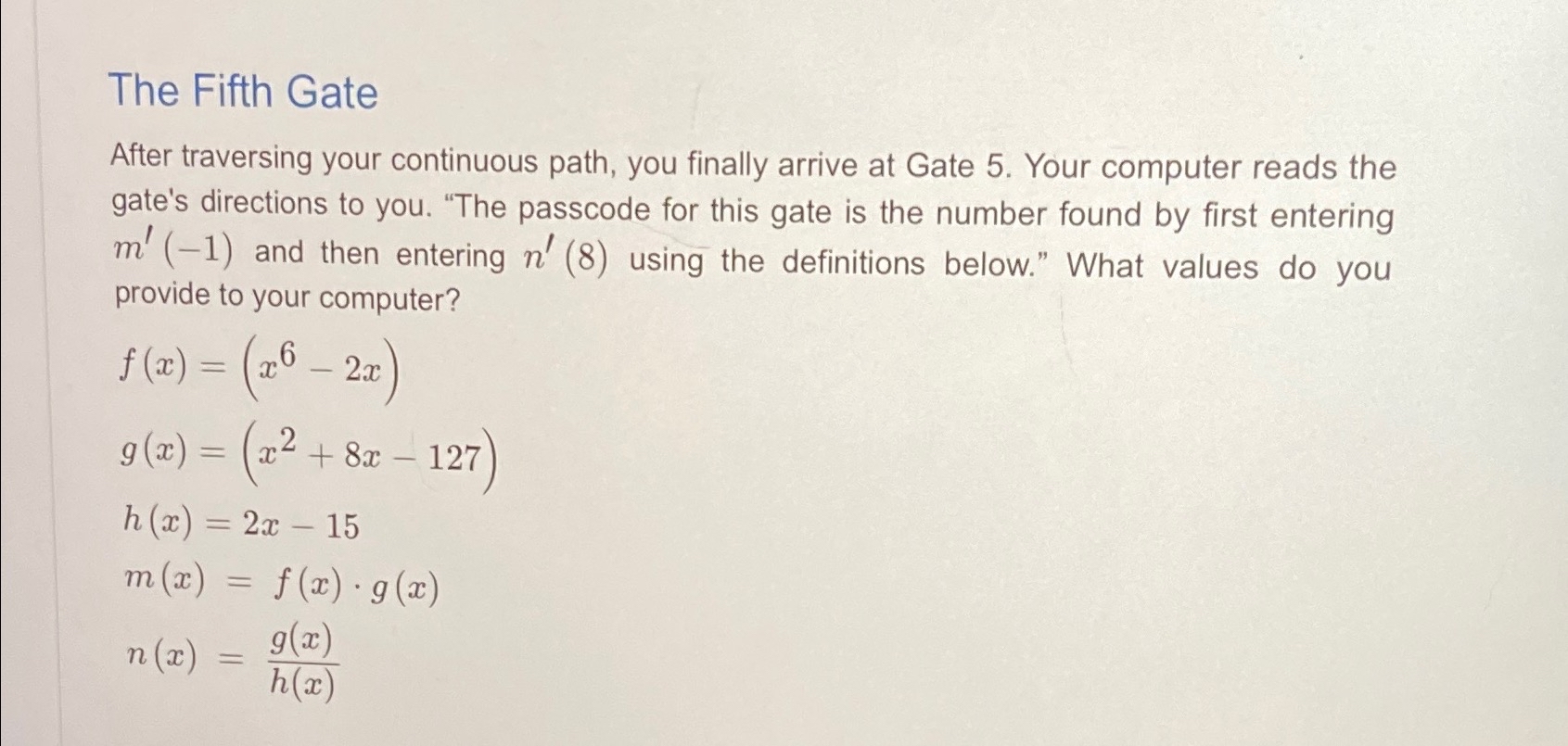 Solved The Fifth GateAfter traversing your continuous path, | Chegg.com