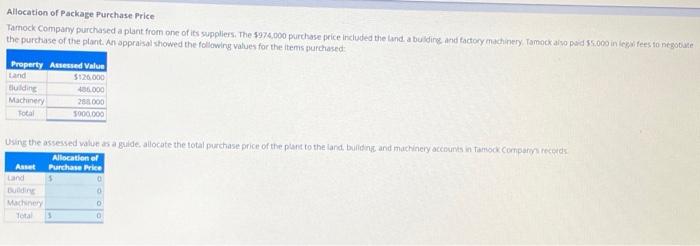 Solved Allocation of Package Purchase Price the purchase of | Chegg.com