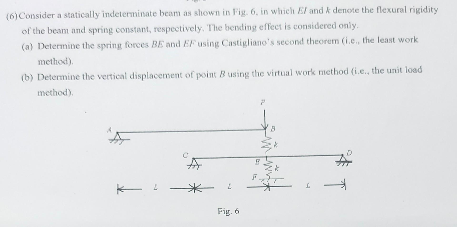 Solved (6) Consider a statically indeterminate beam as shown | Chegg.com