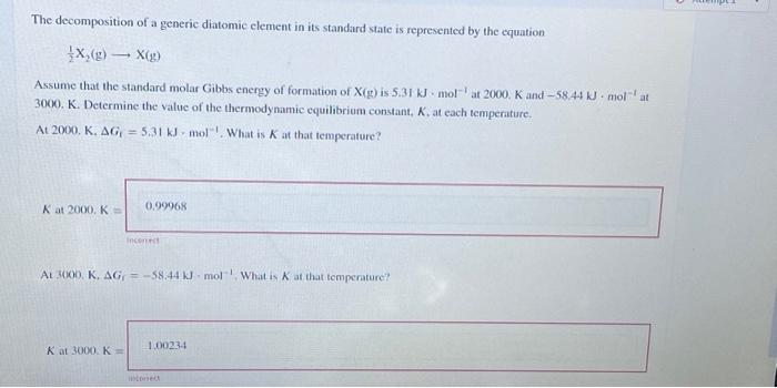 Solved The decomposition of a generic diatomic element in | Chegg.com