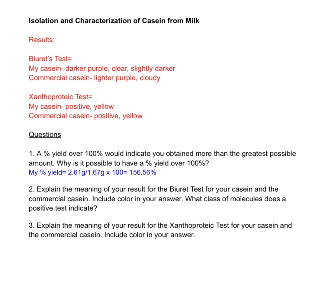 Solved Isolation and Characterization of Casein from | Chegg.com