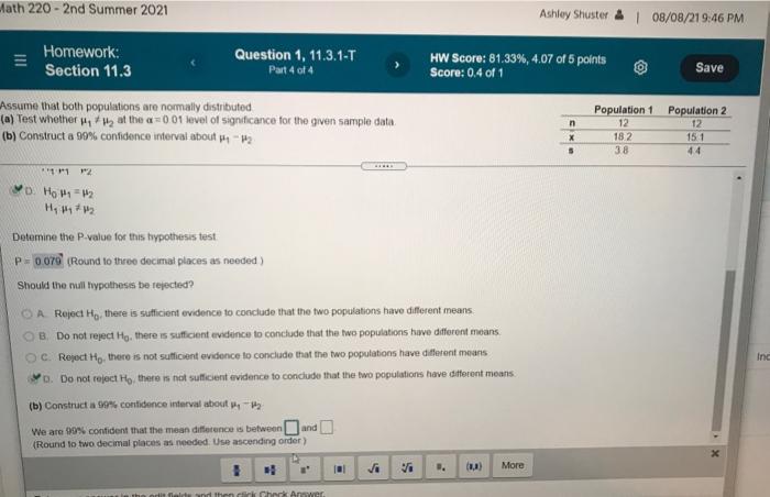 Solved Math 220 - 2nd Summer 2021 Ashley Shuster & | Chegg.com