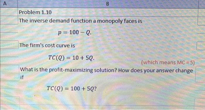 Solved The inverse demand function a monopoly faces is | Chegg.com