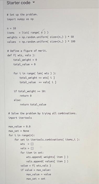 Solved Brute-Force Optimization Starting from the knapsack | Chegg.com