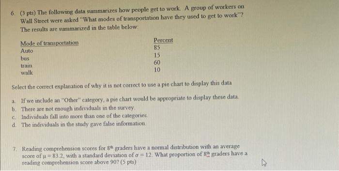 Solved 6. (3 pts) The following data summarizes how people | Chegg.com