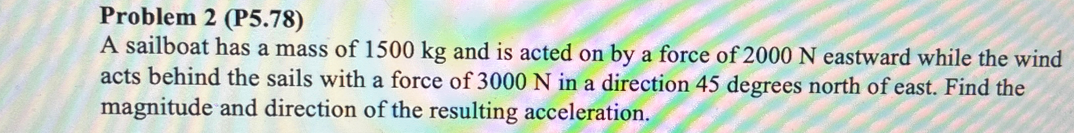 Solved Problem 2 (P5.78)A sailboat has a mass of 1500kg ﻿and | Chegg.com