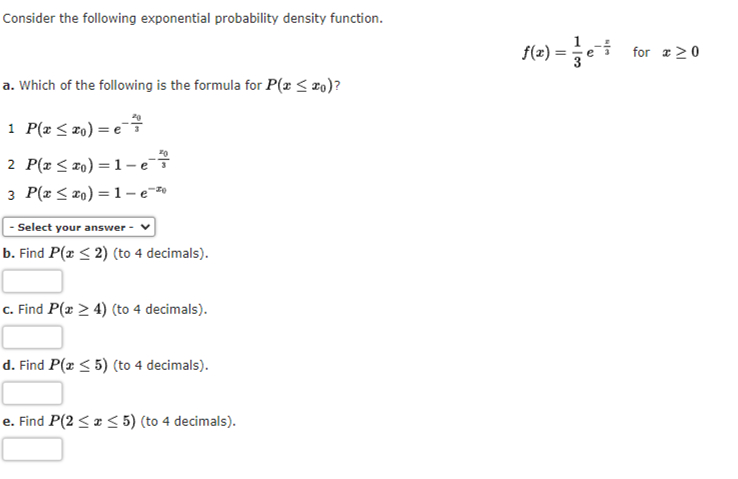 Solved Consider the following exponential probability | Chegg.com
