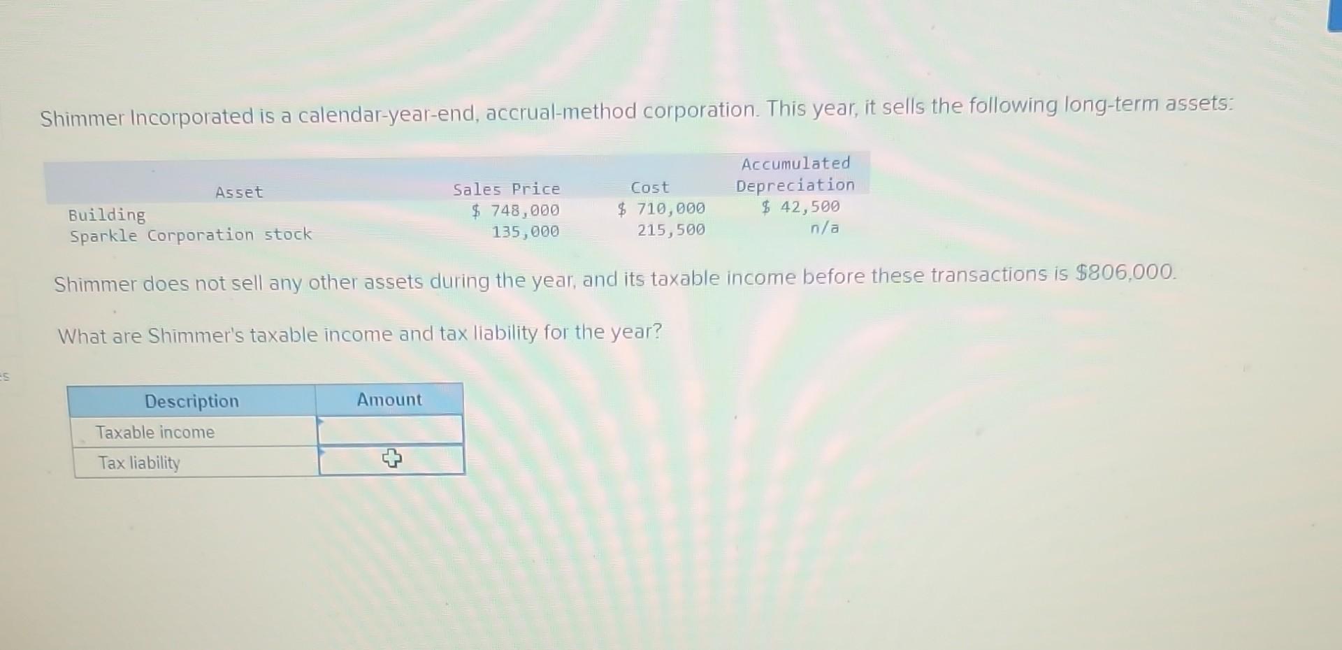 Solved Shimmer Incorporated is a calendar-year-end, | Chegg.com