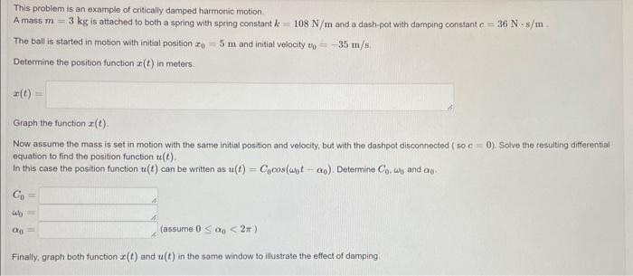 Solved This problem is an example of critically damped | Chegg.com