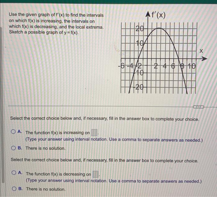 Solved Use the given graph of f′(x) to find the intervals on | Chegg.com
