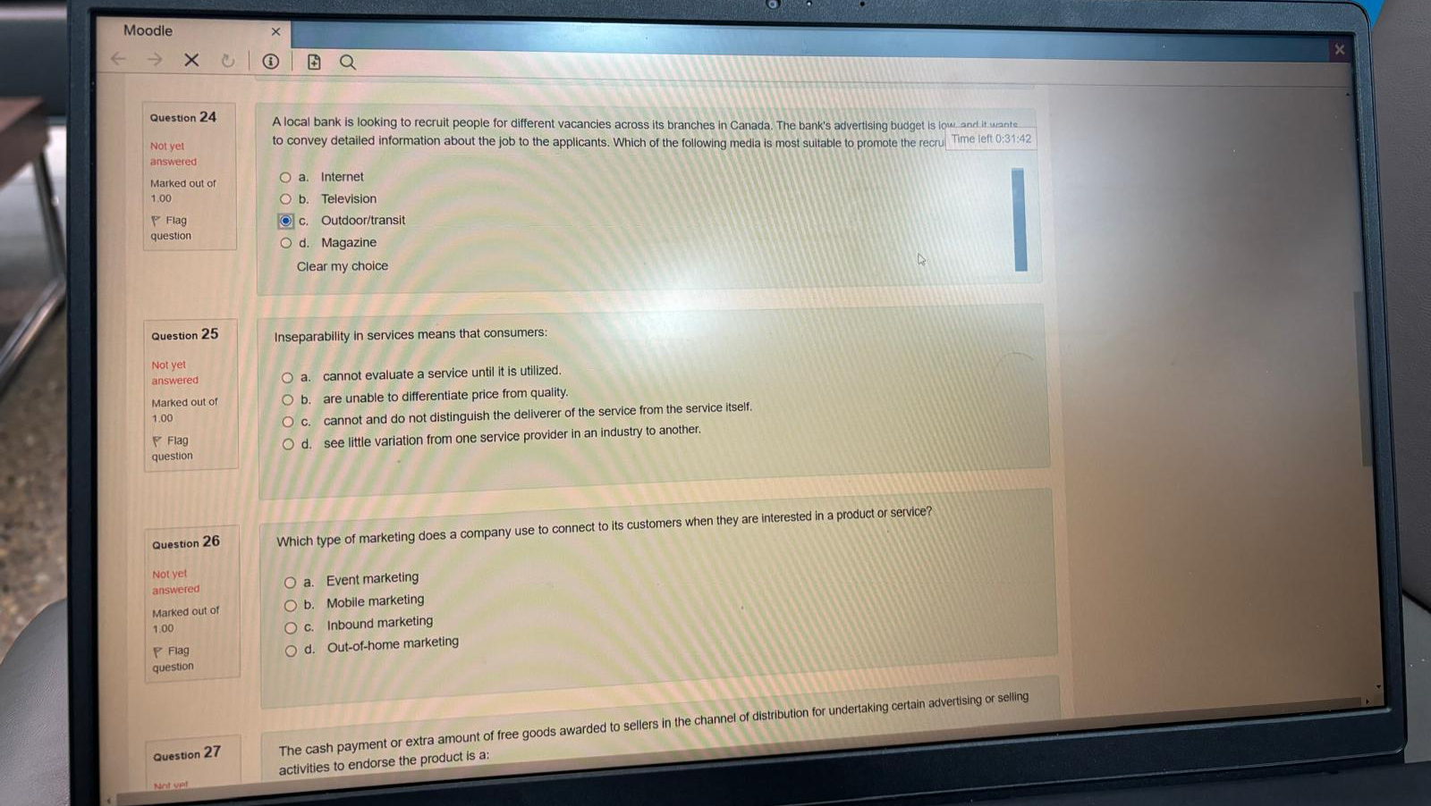 Solved MoodleQuestion 24Notyet answeredMarked out of 1.00P | Chegg.com