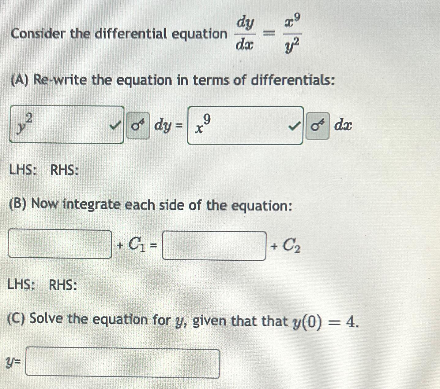 Solved Consider the differential equation dydx=x9y2(A) | Chegg.com