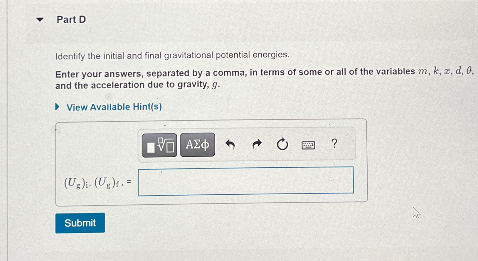 Part DIdentify the initial and final gravitational | Chegg.com