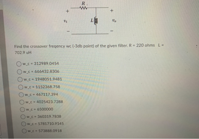 Solved w Find the crossover fregency wc (-3db point) of the | Chegg.com
