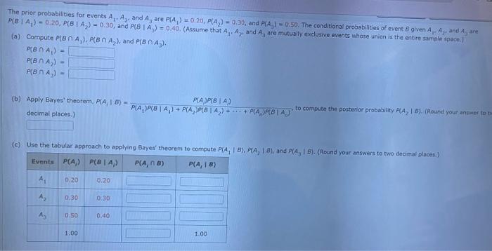 Solved The prior probabilities for events A1,A2, and A3 are | Chegg.com